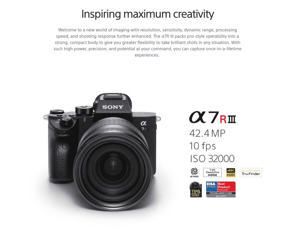 SONY - α7R III full-frame camera with autofocus (a7RM3/a7r3) Body only