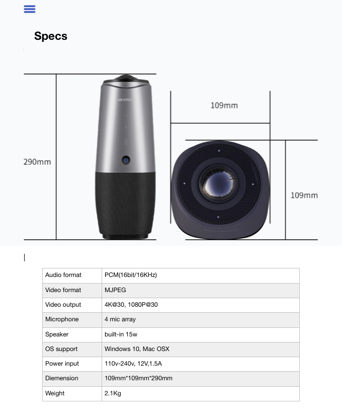 HIKVISION - 360° conference camera with build in mic and speaker - TEK ...